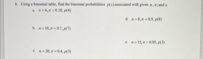Solved 8. Using a binomial table, find the binomial | Chegg.com