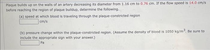 Solved Plaque bullds up on the walls of an artery decreasing | Chegg.com