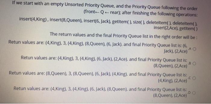Solved If we start with an empty Unsorted Priority Queue, | Chegg.com