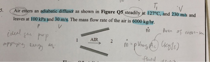 Solved TT V 5. Air enters an adiabatic diffuser as shown in | Chegg.com