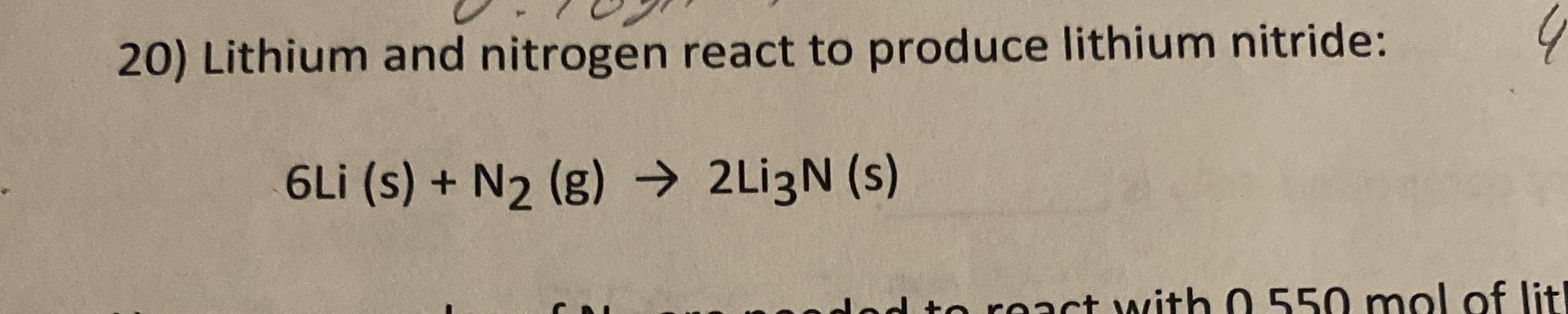 Solved Lithium and nitrogen react to produce lithium | Chegg.com