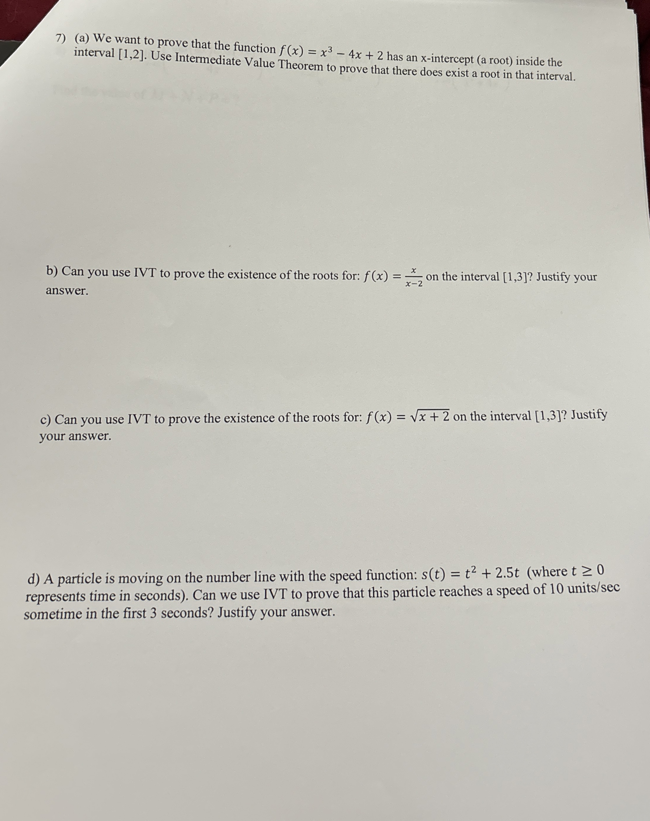 Solved (a) ﻿We want to prove that the function f(x)=x3-4x+2 | Chegg.com