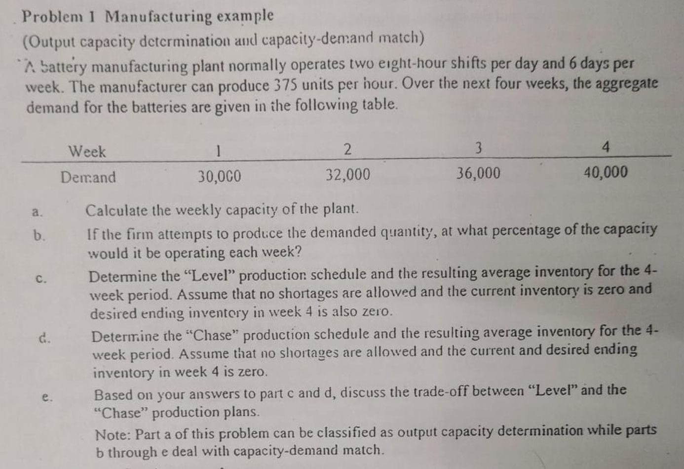 Solved Problem I Manufacturing example(Output capacity | Chegg.com