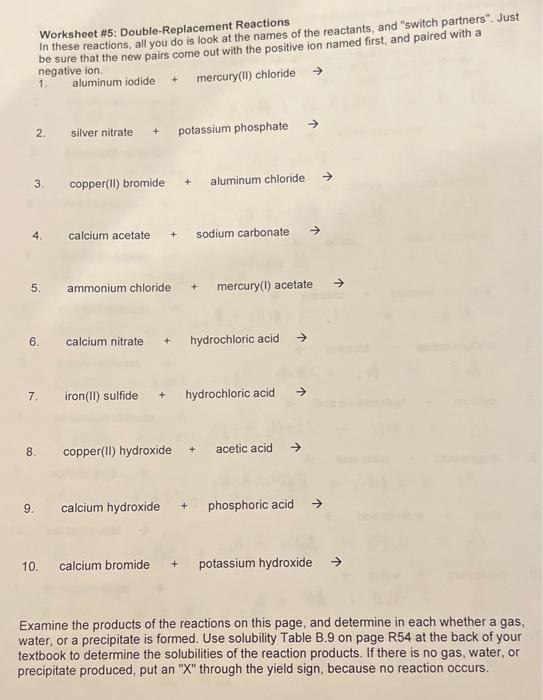 Solved Worksheet #5: Double-Replacement Reactions In these | Chegg.com