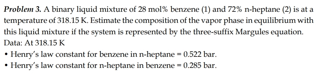 Solved Problem 3. ﻿A binary liquid mixture of 28mol% | Chegg.com