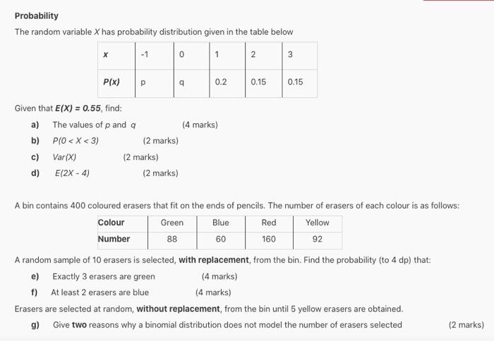 Solved Probability The random variable X has probability | Chegg.com