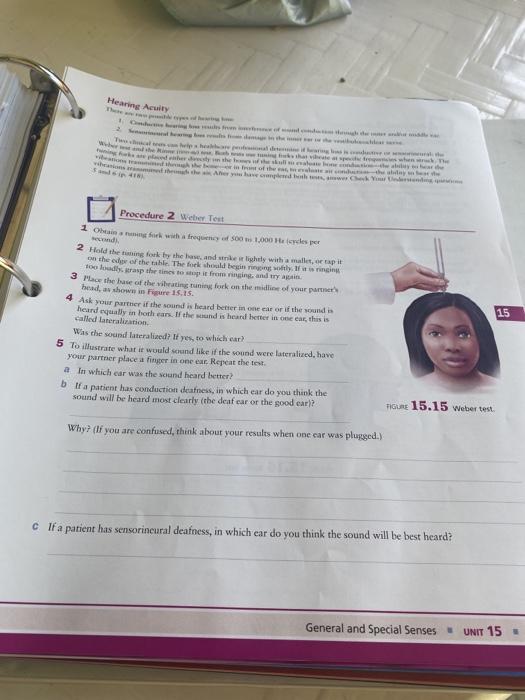 Solved Hearing Acuity The Procedure 2 Weber Test 1 Obork | Chegg.com