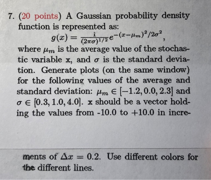 Solved 7. (20 points) A Gaussian probability density | Chegg.com