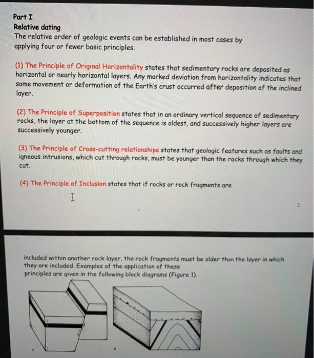 Solved Part I Relative dating The relative order of geologic | Chegg.com