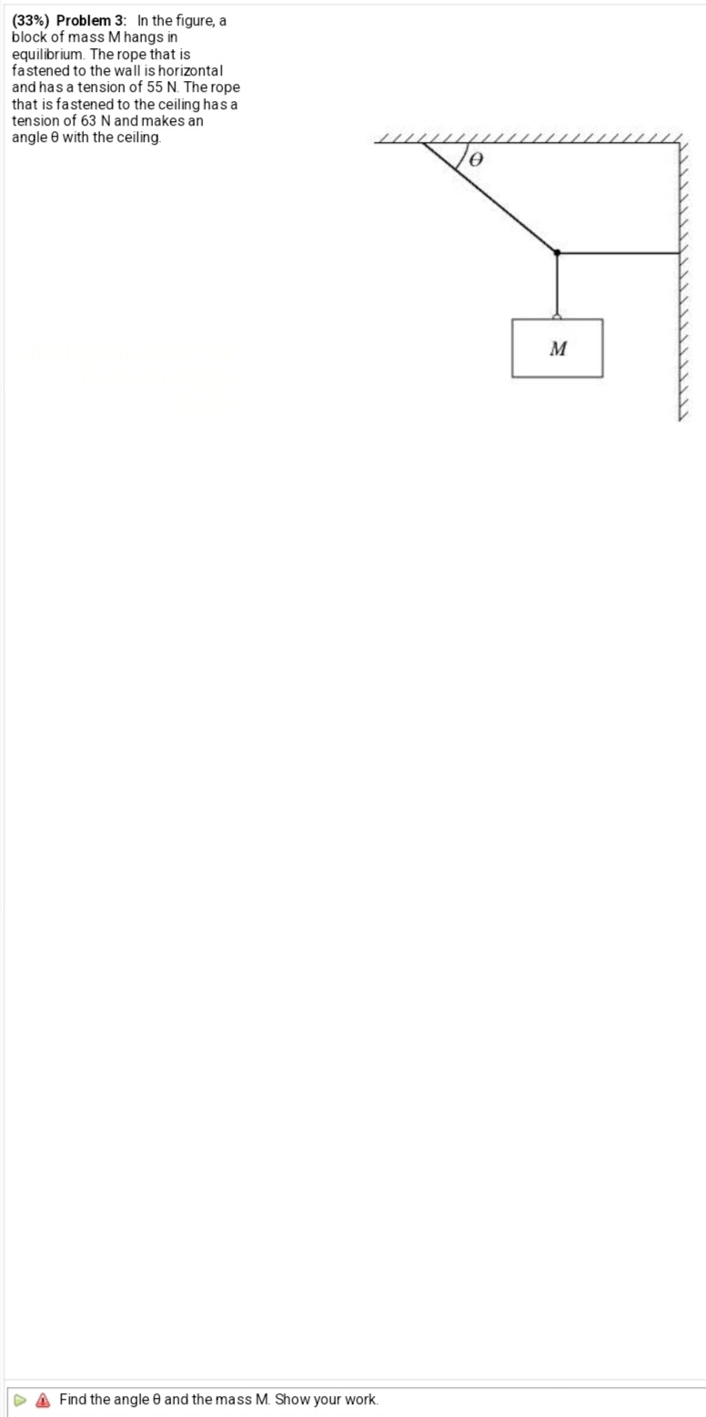 Solved Problem 3: In the figure, a block of mass M ﻿hangs | Chegg.com