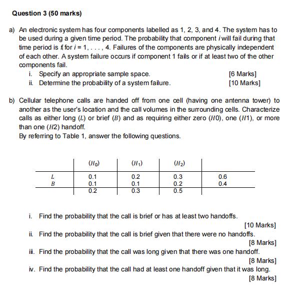 Solved Question 3 (50 ﻿marks)a) ﻿An electronic system has | Chegg.com