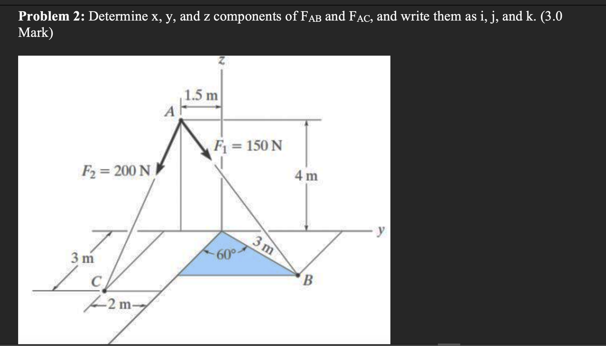 Solved Problem 2: Determine x,y, ﻿and z ﻿components of FAB | Chegg.com