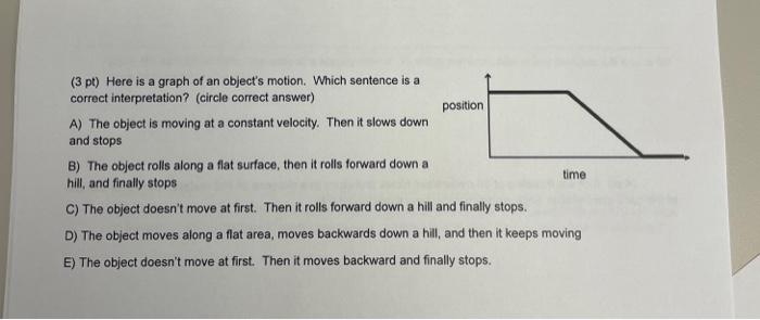 Solved (3 pt) Here is a graph of an object's motion. Which | Chegg.com