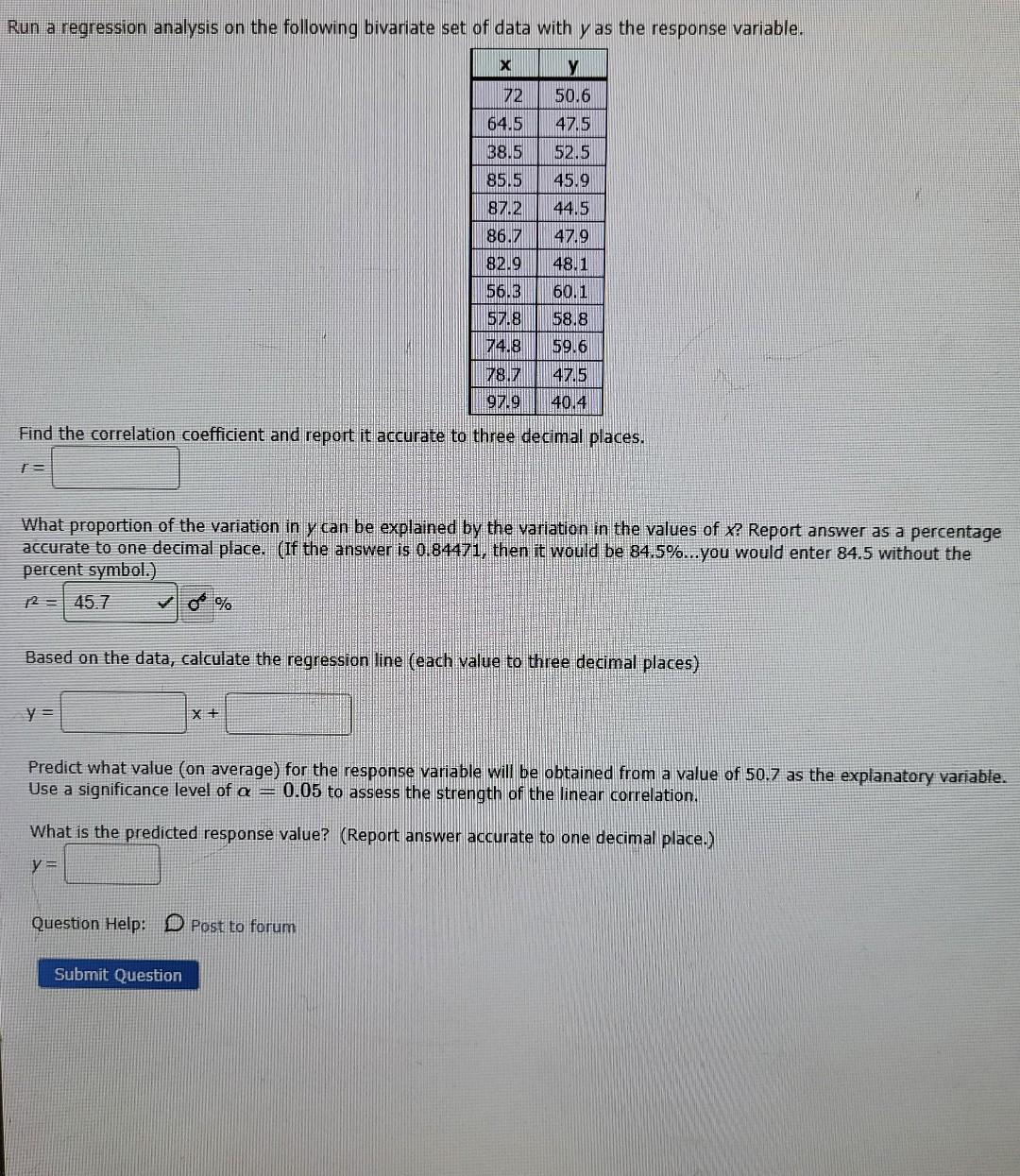 Solved Run a regression analysis on the following bivariate | Chegg.com