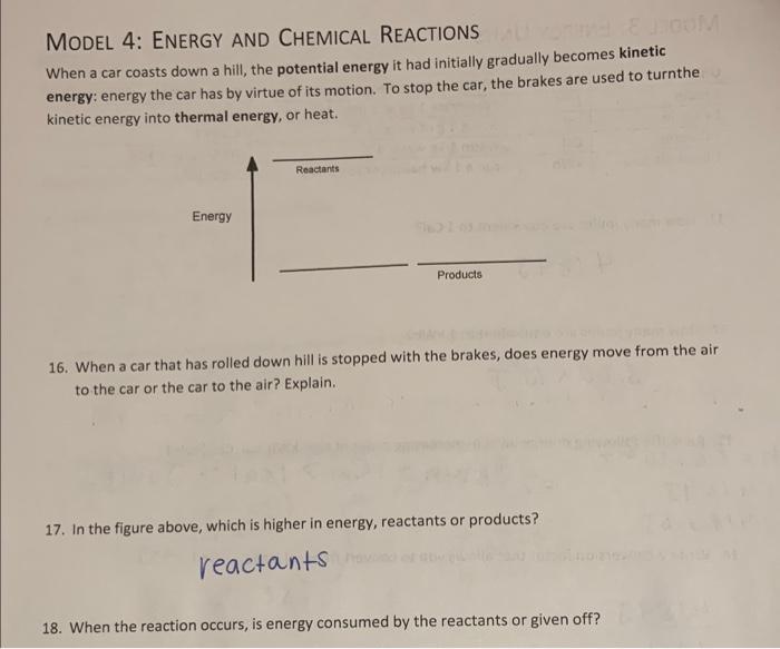 Solved MODEL 4: ENERGY AND CHEMICAL REACTIONS When a car | Chegg.com