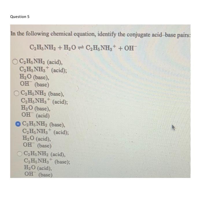 Solved Question 5 In the following chemical equation, | Chegg.com