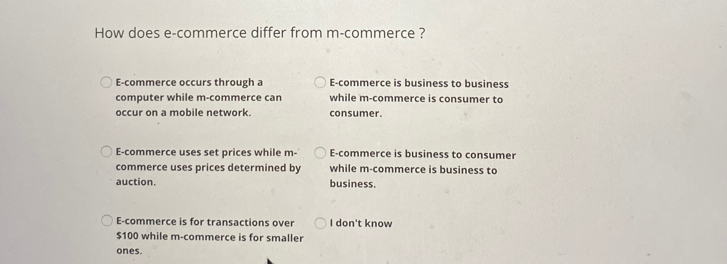Solved How does e-commerce differ from m-commerce?E-commerce | Chegg.com