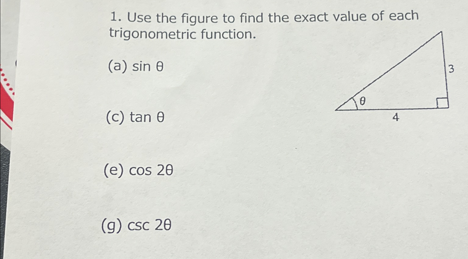 Solved Use the figure to find the exact value of each | Chegg.com