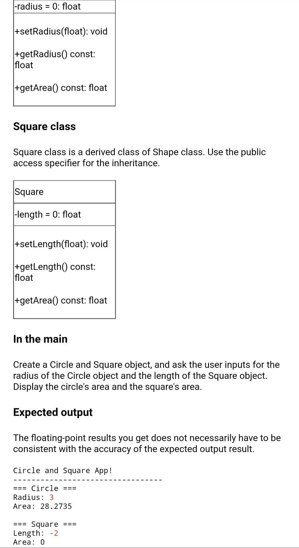 Solved Shape class Create an abstract class called shape | Chegg.com