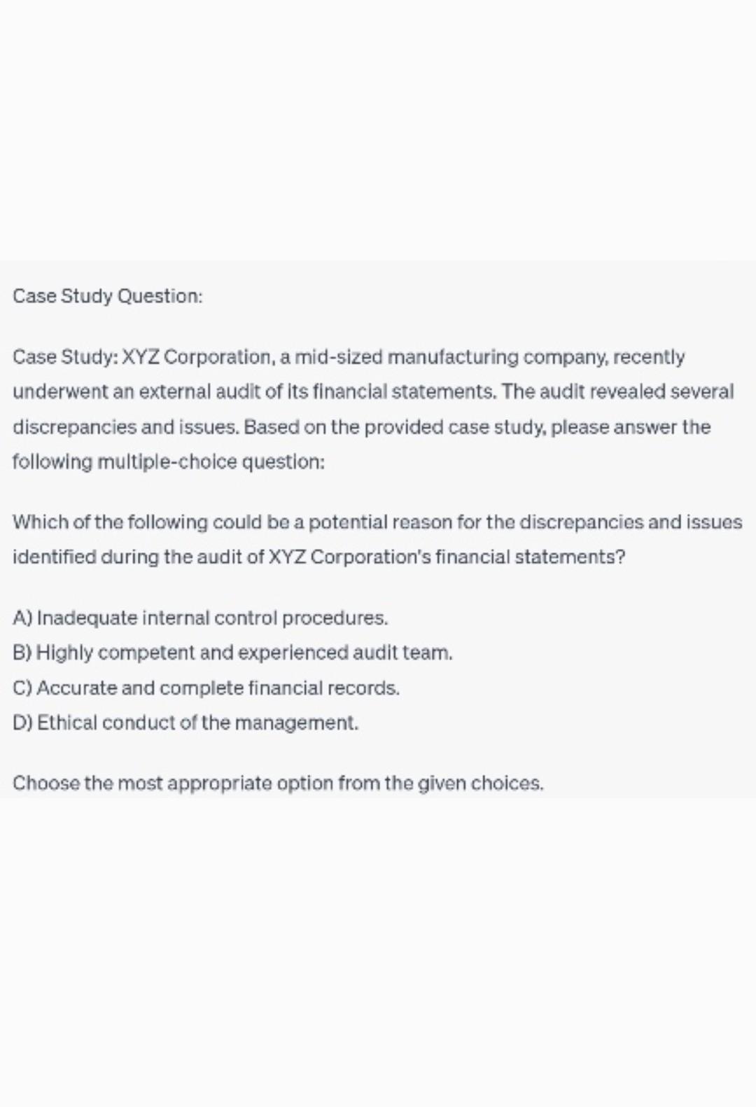 Solved Case Study Question: Case Study: XYZ Corporation, a | Chegg.com