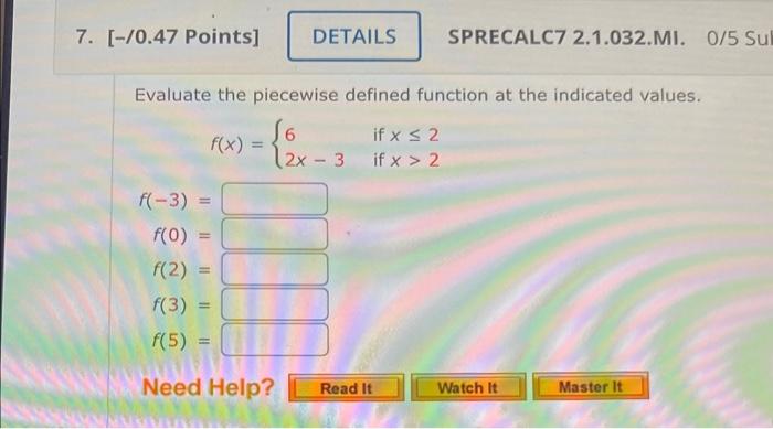 Solved Evaluate the piecewise defined function at the | Chegg.com