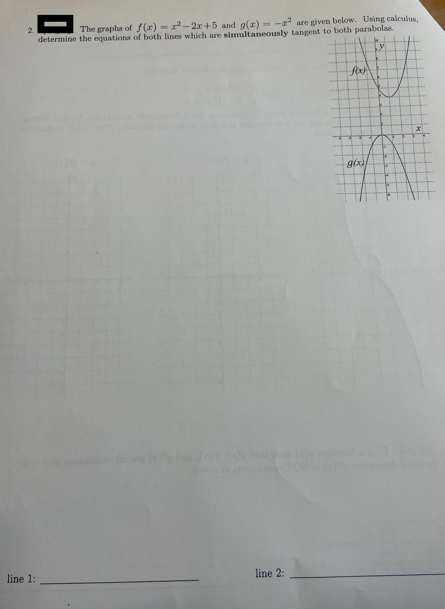 Solved The graphs of f(x)=x2-2x+5 ﻿and g(x)=-x2 ﻿are given | Chegg.com