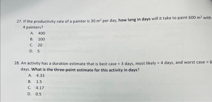 Solved 27. If the productivity rate of a painter is 30 m2 | Chegg.com