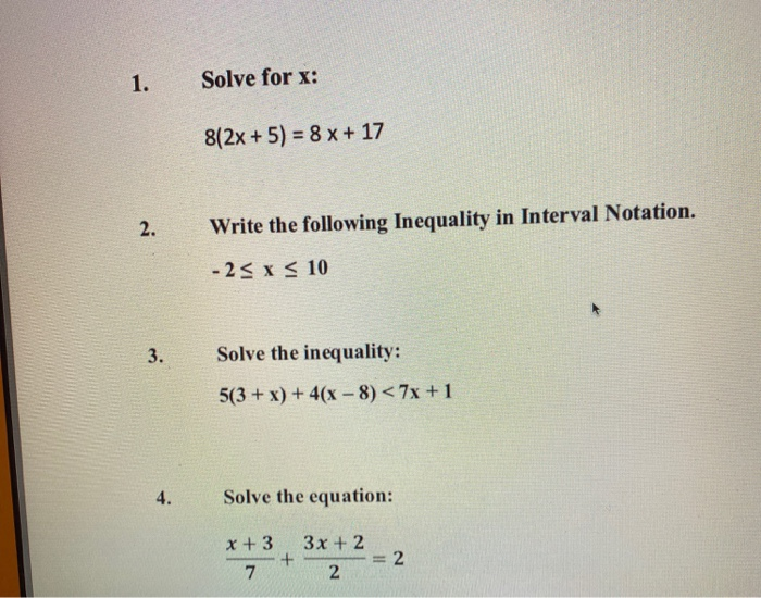 Solved 1 Solve For X 8 2x 5 8 X 17 Write The Chegg solved-1-solve-for-x-8-2x-5-8-x-17-write-the-chegg