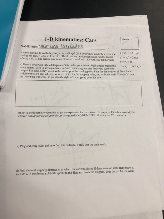 Solved 1-D kinematics: Cars NAME (print) Mariana Bardales A | Chegg.com
