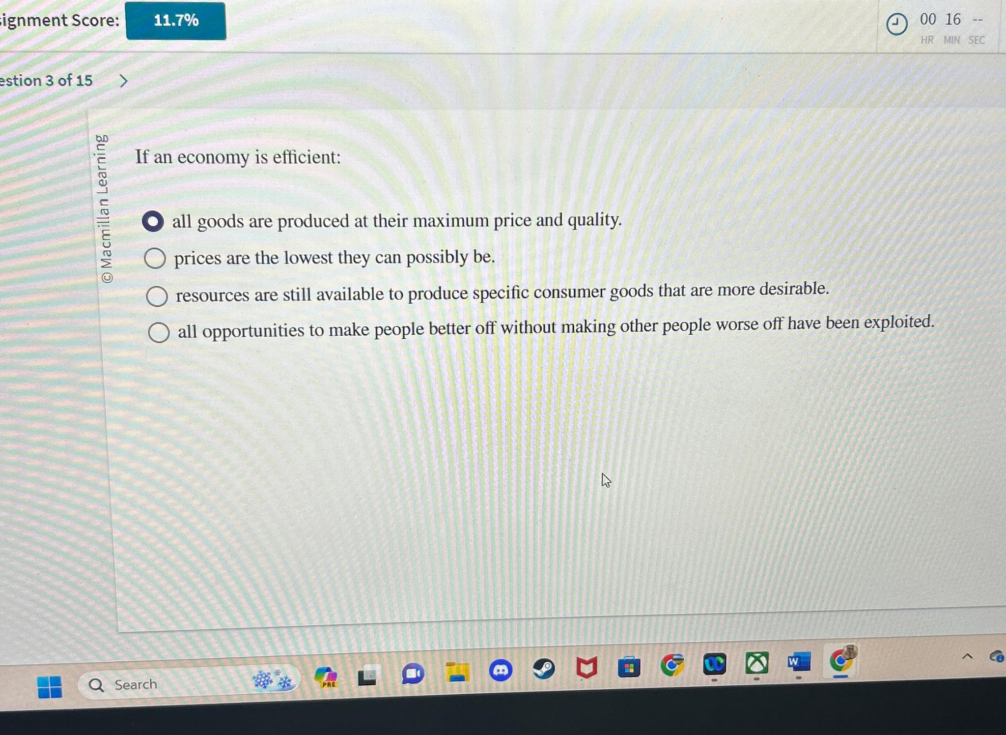 Solved ignment Score:00,16,-HR MIN SECestion 3 ﻿of 15If an | Chegg.com