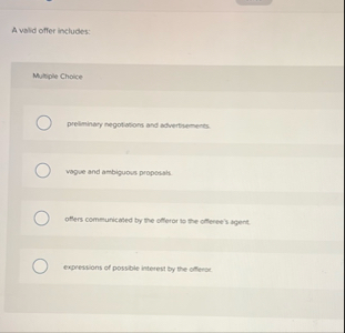 Solved A valid offer includes:Multiple Choicepreliminary | Chegg.com