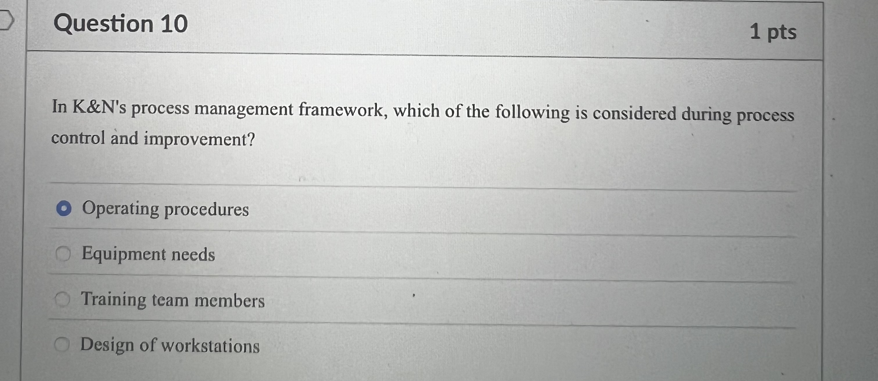 Solved Question 10In K&N's process management framework, | Chegg.com