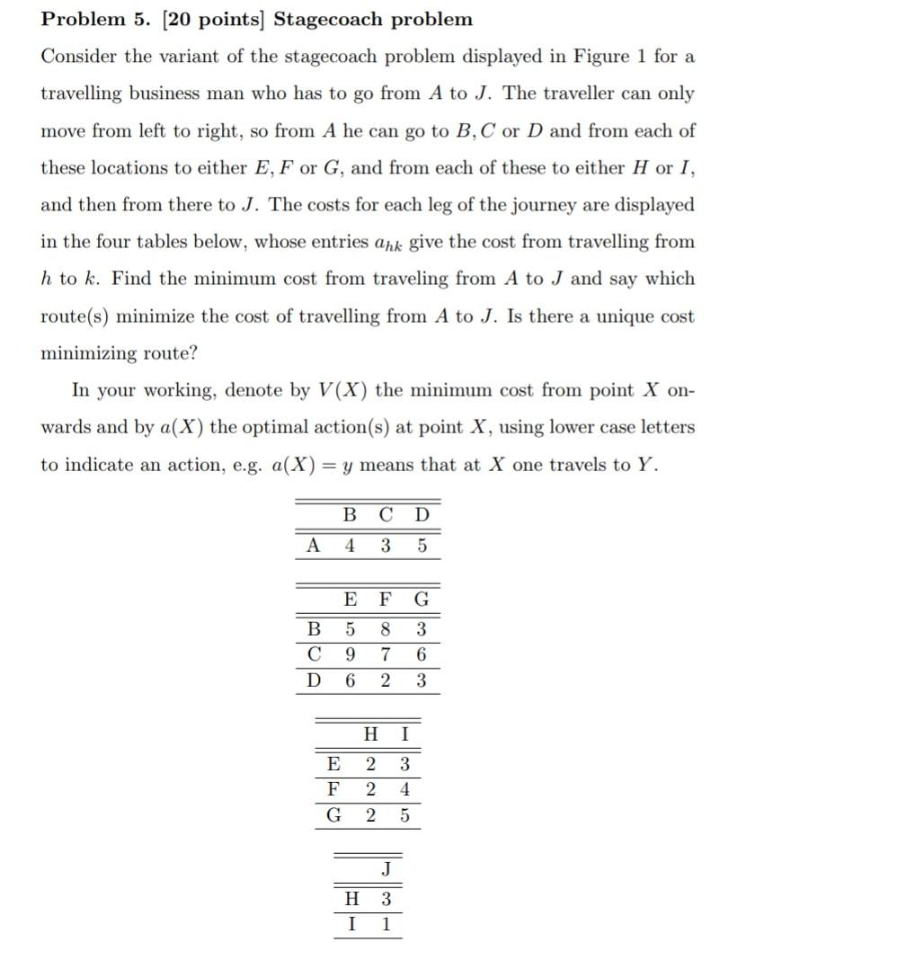 Solved Problem 5. [20 points] Stagecoach problem Consider | Chegg.com