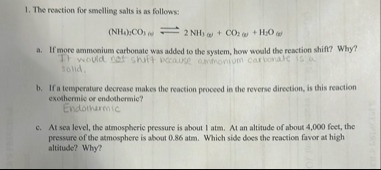 Solved The reaction for smelling salts is as | Chegg.com