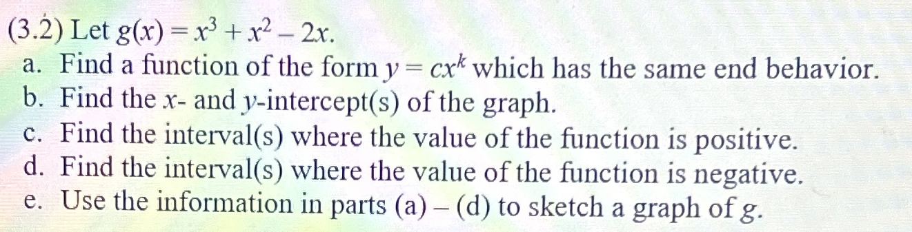Solved (3.2) ﻿Let g(x)=x3+x2-2x.a. ﻿Find a function of the | Chegg.com