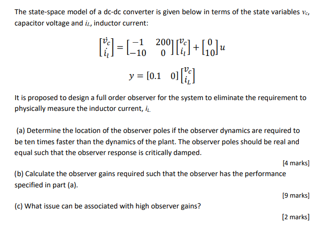 Solved The state-space model of a dc-dc converter is given | Chegg.com