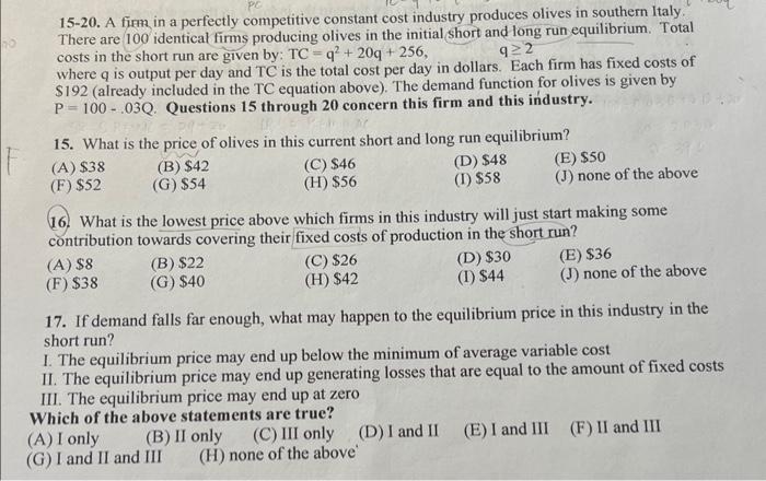 Solved 15-20. A firm in a perfectly competitive constant | Chegg.com