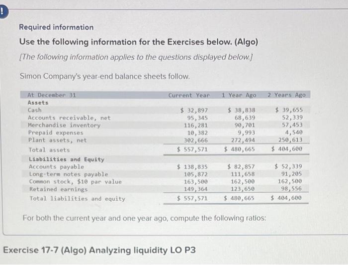 Solved Required information Use the following information | Chegg.com