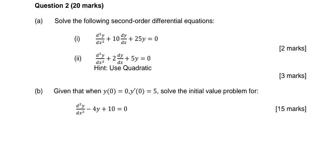 Solved (a) Solve the following second-order differential | Chegg.com