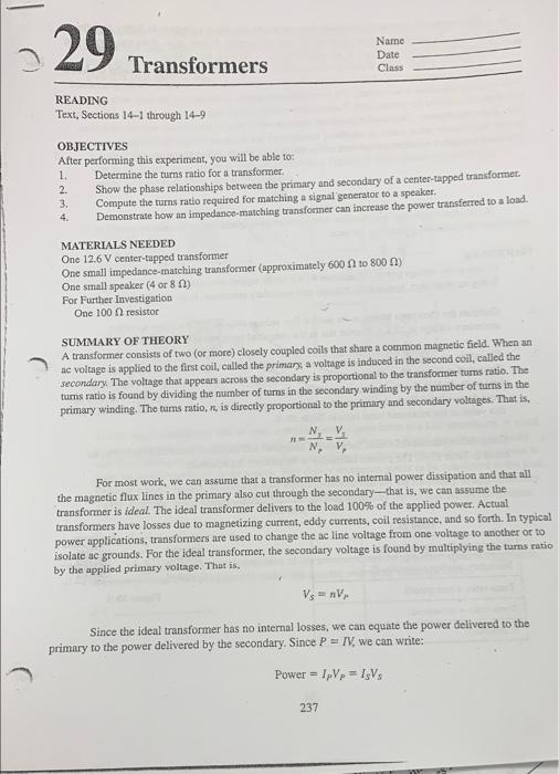 Solved 29 Name Date Transformers Class READING Text, | Chegg.com