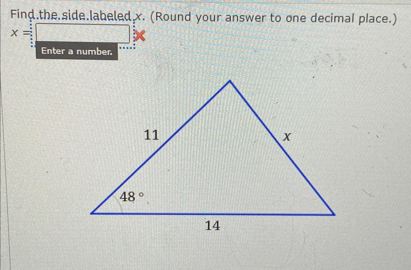 Solved Find.the.side.labeled,x. (Round your answer to one | Chegg.com