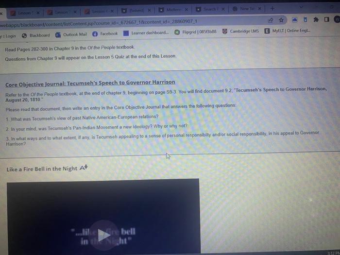 Core Objective Journal: Tecumseh's Speech to Governor | Chegg.com