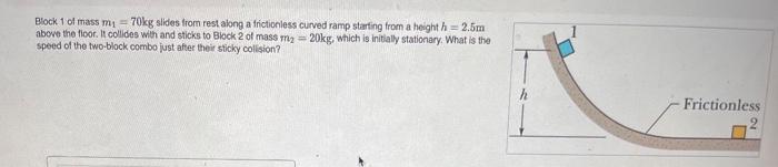 Solved Block 1 of mass mı = 70kg slides from rest along a | Chegg.com