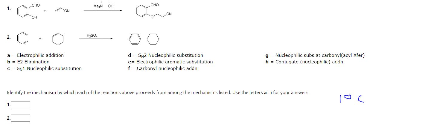 Solved a= ﻿Electrophilic additionb=E2 ﻿Eliminationc =SN1 | Chegg.com