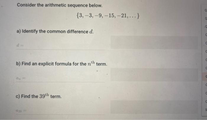Solved Consider the arithmetic sequence below. | Chegg.com