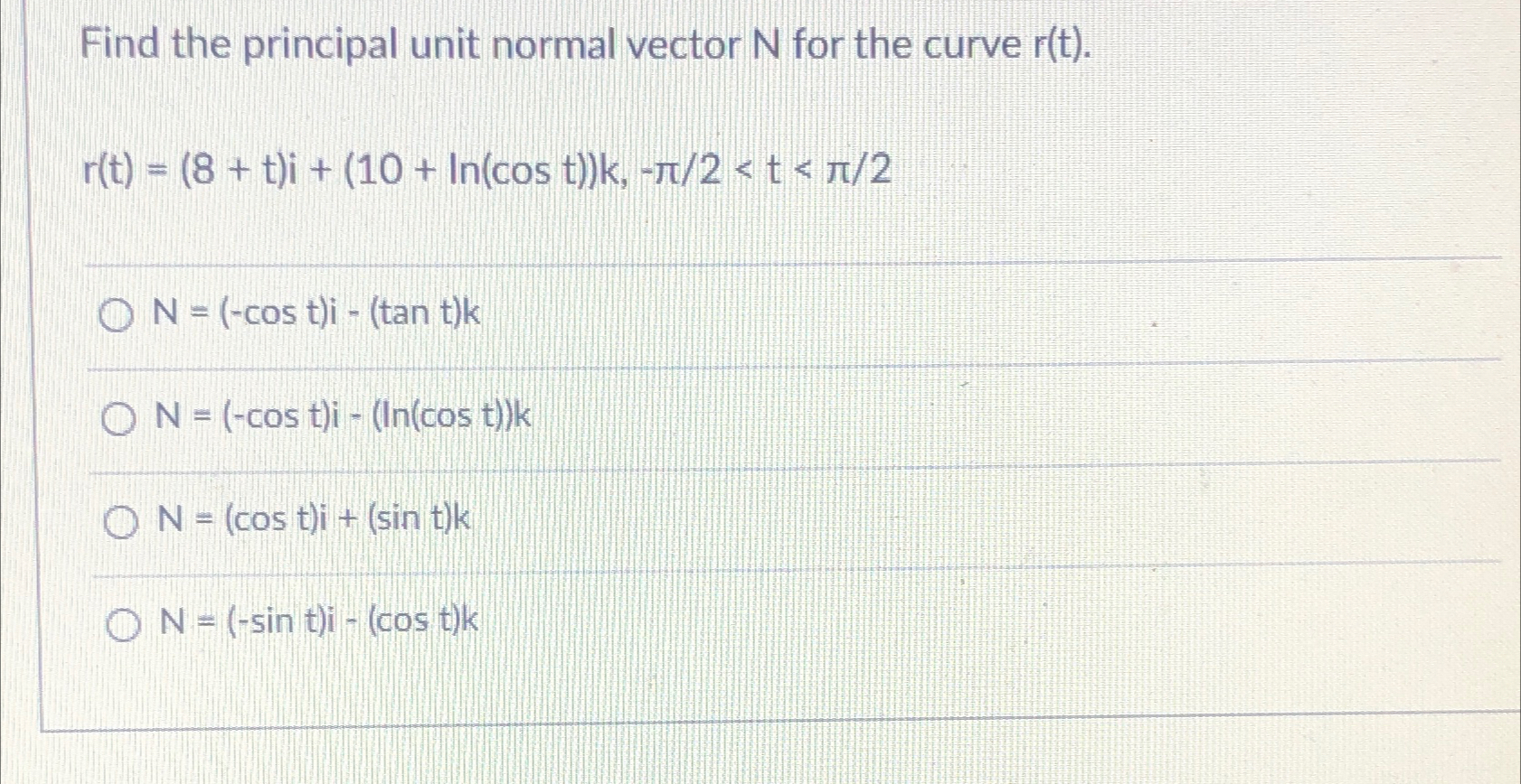 Solved Find the principal unit normal vector N ﻿for the | Chegg.com