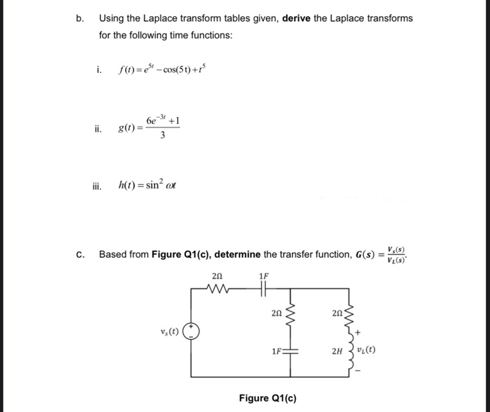Solved b. Using the Laplace transform tables given, derive | Chegg.com