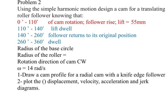 Solved Using the simple harmonic motion design a cam for a | Chegg.com