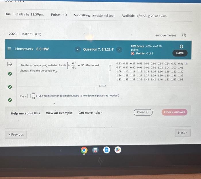 Solved Due Tuesday by 11:59pm 2023F - Math 11L (03) E | Chegg.com