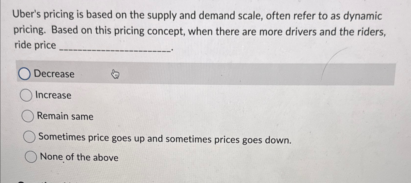 Solved Uber's pricing is based on the supply and demand | Chegg.com